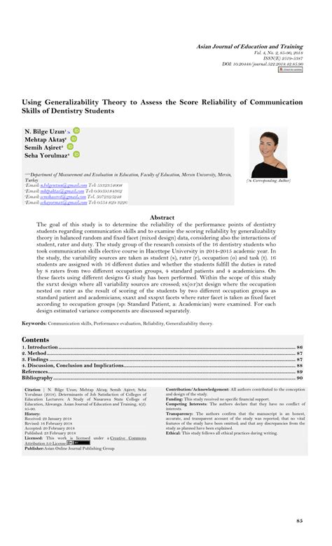 pdf using generalizability theory to assess the score reliability of