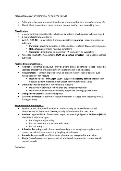 Classification Of Schizophrenia Diagnosis And Classification Of Schizophrenia Schizophrenia