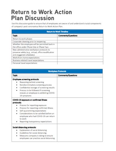 Return To Work Plan Template