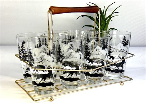 Vintage Drinking Glasses Tumbler Hazel Atlas Swank Empress Line Stag