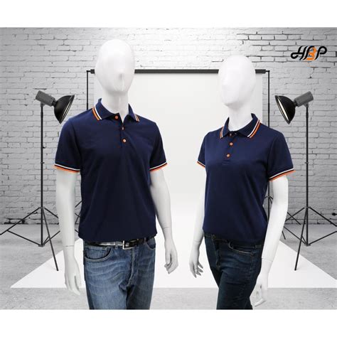 เสื้อโปโลสีกรมขลิบส้ม แขนจั้ม เนื้อผ้า Tk Shopee Thailand