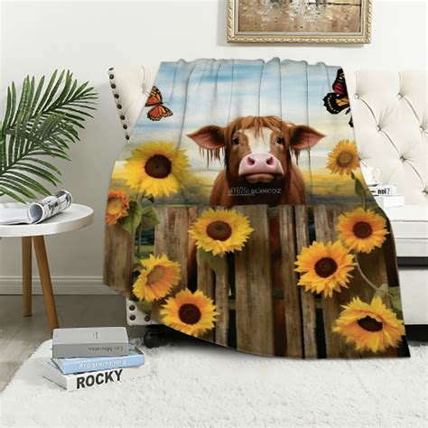 Onetech Highland Cow Blanket Cute Pig Blanket Sunflower Decor Cow Ts