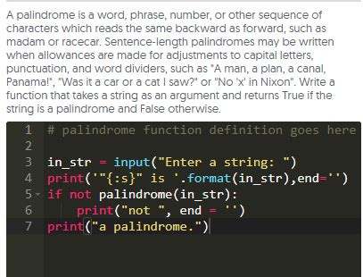 Solved A Palindrome Is A Word Phrase Number Or Other Chegg
