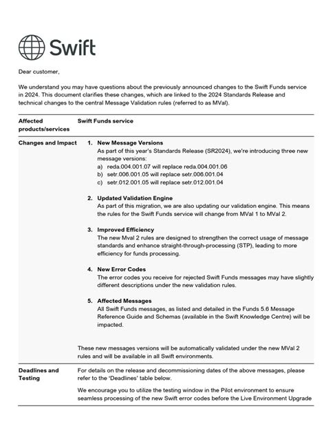 Information On Funds Service Message Validation Update And Standards Release 2024 Pdf Pdf