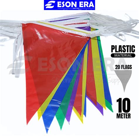Triangle Flag 10meter 20 Flags Plastic Single Colour Tadika Kindergarden Sport Day Hari