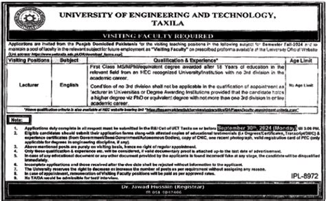 Uet Taxila Jobs 2024 Online Application Jobsgar Get A Job Explore