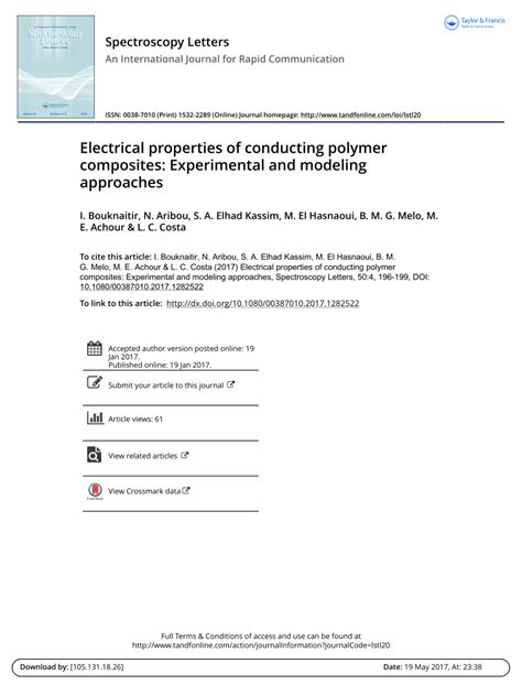 Pdf Electrical Properties Of Conducting Polymer Composites Experimental And Modeling Approaches