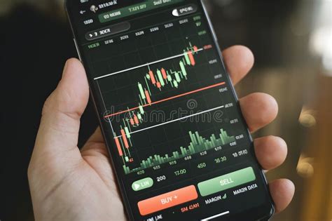 Mobile App Shows Stock Trading Chart Buttons For Buy Sell Margin