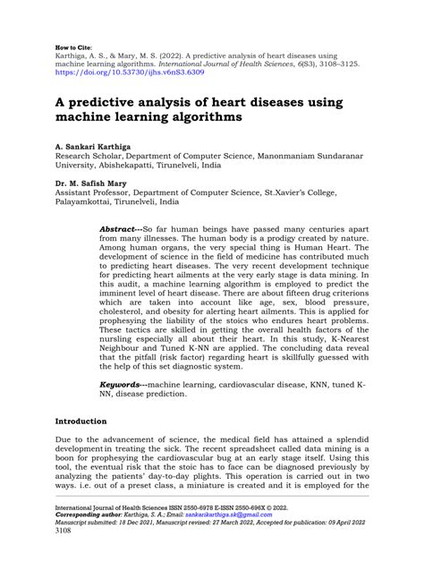 Pdf A Predictive Analysis Of Heart Diseases Using Machine Learning Algorithms