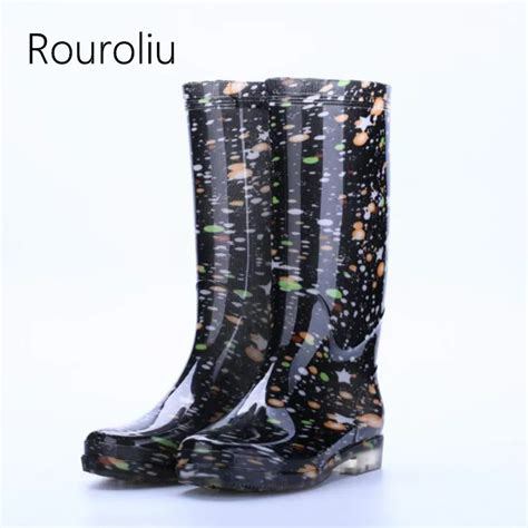 Aliexpress Buy Rouroliu Women Flat Heels Knee High Rainboots