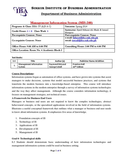 Latest Mis Course Outline Pdf E Commerce Information System