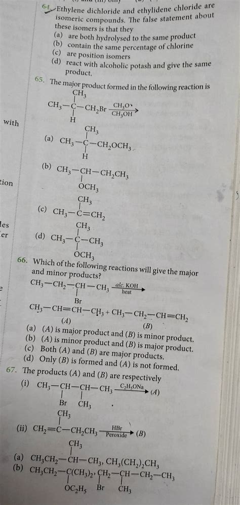 Ethylene Dichloride And Ethylidene Chloride Are Isomeric Compounds The F