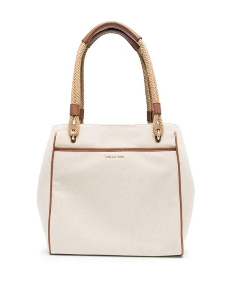 michael michael kors talia canvas tote bag in natural lyst