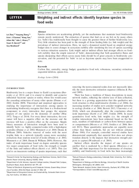 Pdf Weighting And Indirect Effects Identify Keystone Species In Food Webs