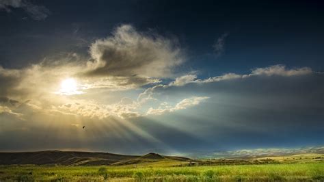 Wallpaper Sunlight Nature Sky Clouds Grass Sun 2048x1152