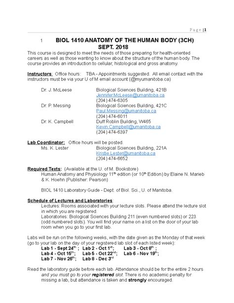 BIOL Syllabus Page BIOL ANATOMY OF THE HUMAN BODY CH SEPT This Course
