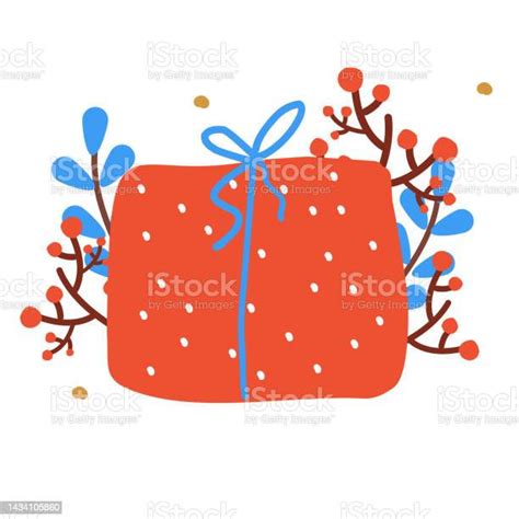 크리스마스 선물 딸기로 장식 된 새해 빨간 선물 상자 계절 축하 디자인을위한 겨울 가지 0명에 대한 스톡 벡터 아트 및 기타