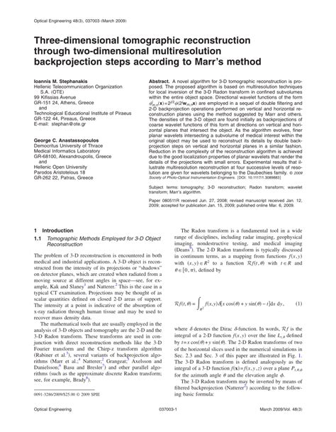 Pdf Three Dimensional Tomographic Reconstruction Through Two Dimensional Multiresolution