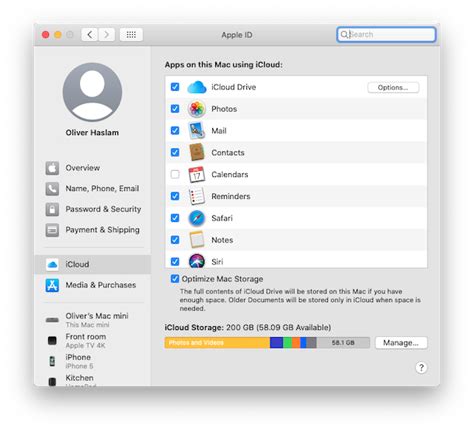 how to access icloud settings and apple id in macos catalina