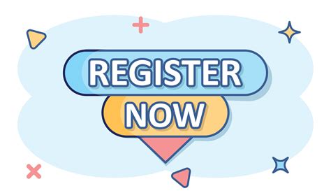 Register Now Icon In Comic Style Registration Cartoon Vector