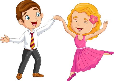 Cartoon Menino E Menina Dançando Vetor Premium
