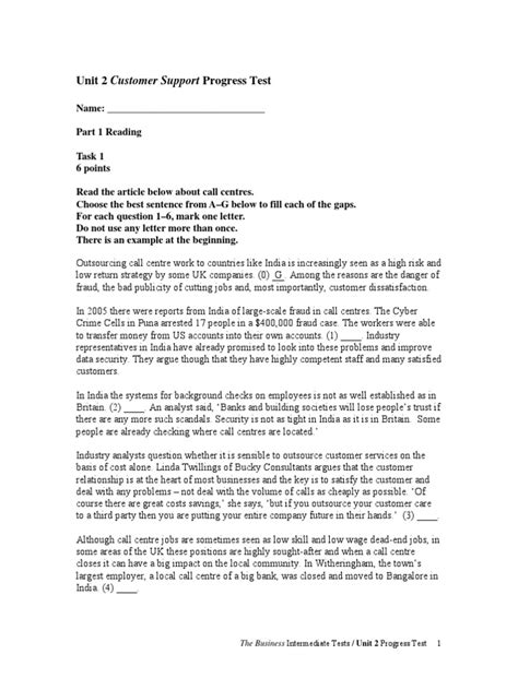 Unit 2 Progress Test Download Free Pdf Call Centre Outsourcing