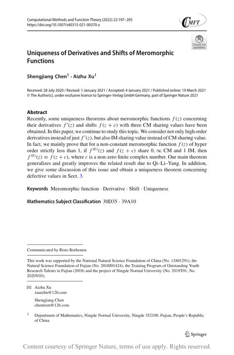 Uniqueness Of Derivatives And Shifts Of Meromorphic Functions