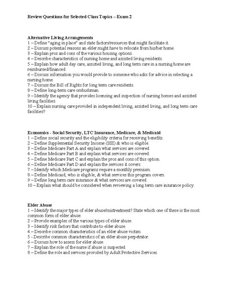 Review Questions Exam 2 Review Questions For Selected Class Topics