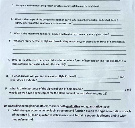 Solved Compare And Contrast The Protein Structures Of Myoglobin And Hemoglobin What Is The