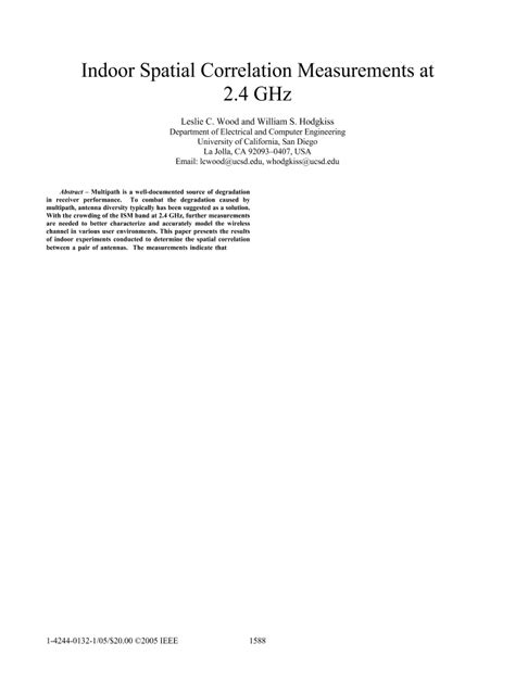 Indoor Spatial Correlation Measurements At 24 Ghz Ieee Conference