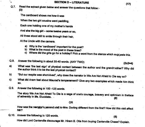 English Cbse Sample Paper Class With Solutions Examples Paper