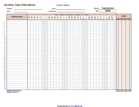 Class Attendance Template Pdfsimpli