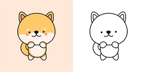 귀여운 클립 아트 시바 이누 일러스트 레이 션과 색칠 페이지 만화 클립 아트 시바 개 스티커 베이비 샤워 색칠 공부 옷 인쇄를