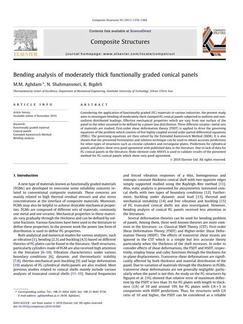 Pdf Bending Analysis Of Moderately Thick Functionally Graded Conical