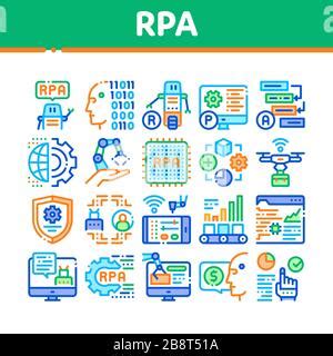 RPA Color Icons Set Robotic Process Automation Benefits Development And Using Clerical Process