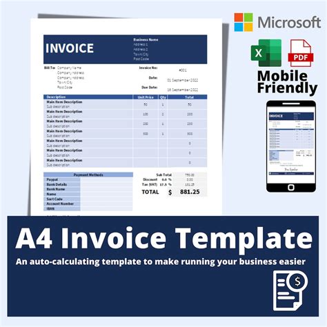 A Editable Excel Invoice Spreadsheet Template Receipt Template Order