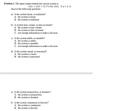 Solved Problem 1 The Input Output Relation For A Given
