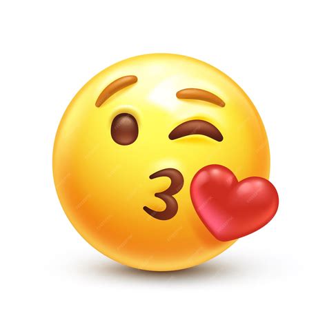 키스 이모티콘 키스를 날리는 입술로 사랑 이모티콘 붉은 마음으로 노란 얼굴을 윙크 프리미엄 벡터