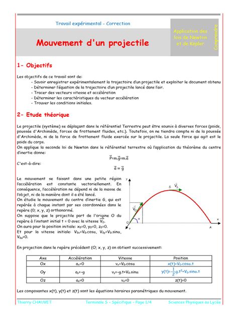 Tp Mouvement D Un Projectile Correction Pdf