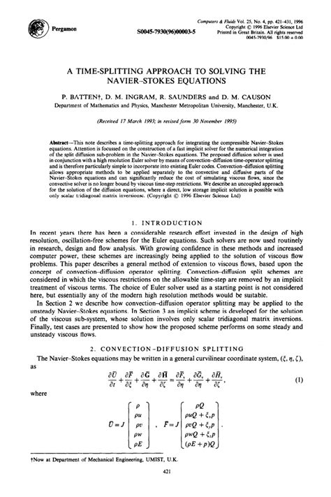 pdf a time splitting approach to solving the navier stokes equations