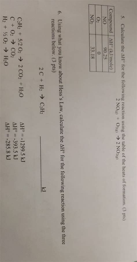 Solved 5 Calculate The Ah° For The Following Reaction Using