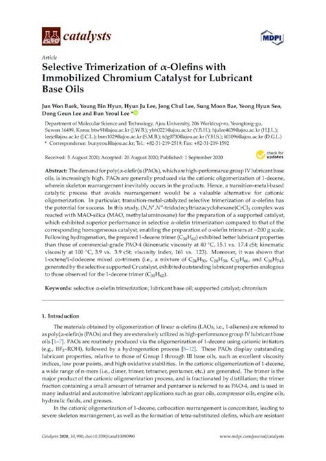 Pdf New Selective Trimerization Of Olefins With Immobilized Chromium … · 2020 9 1