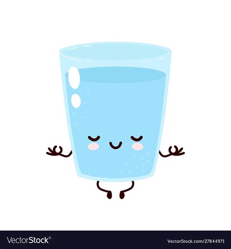 Cute Smiling Happy Water Glass Meditate Royalty Free Vector