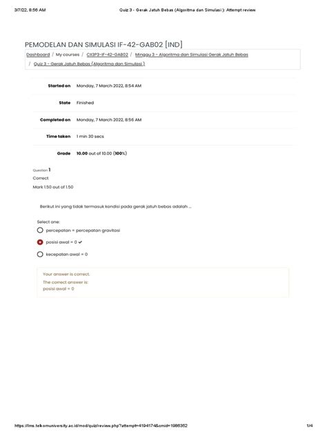 Quiz 3 Gerak Jatuh Bebas Algoritma Dan Simulasi Attempt Review Pdf