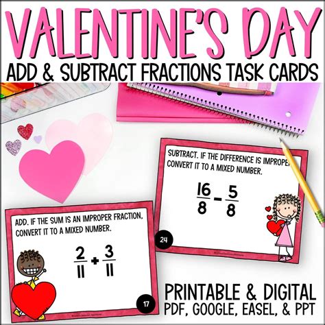 Valentines Day Adding And Subtracting Fractions Task Cards Activities Curious Classroom