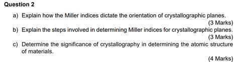 Solved Question 2a Explain How The Miller Indices Dictate Chegg