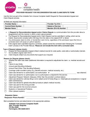 Fillable Online Provider Request For Reconsideration And Claim Dispute