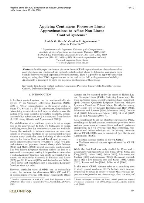 Pdf Applying Continuous Piecewise Linear Approximations To Affine Non