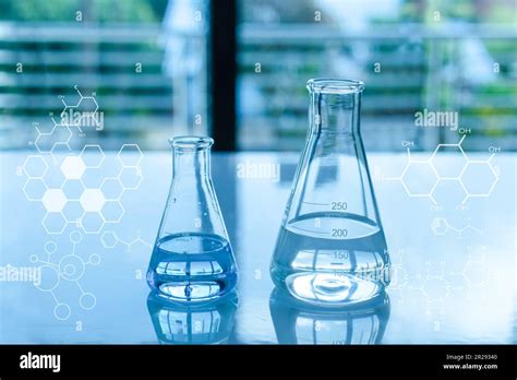 Chemistry Experiment Concept In Science Laboratory Two Science Flasks