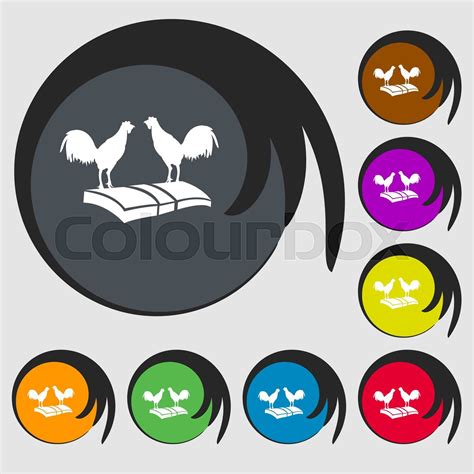 Cock Fights Icon Symbols On Eight Colored Buttons Vector Stock Vector Colourbox